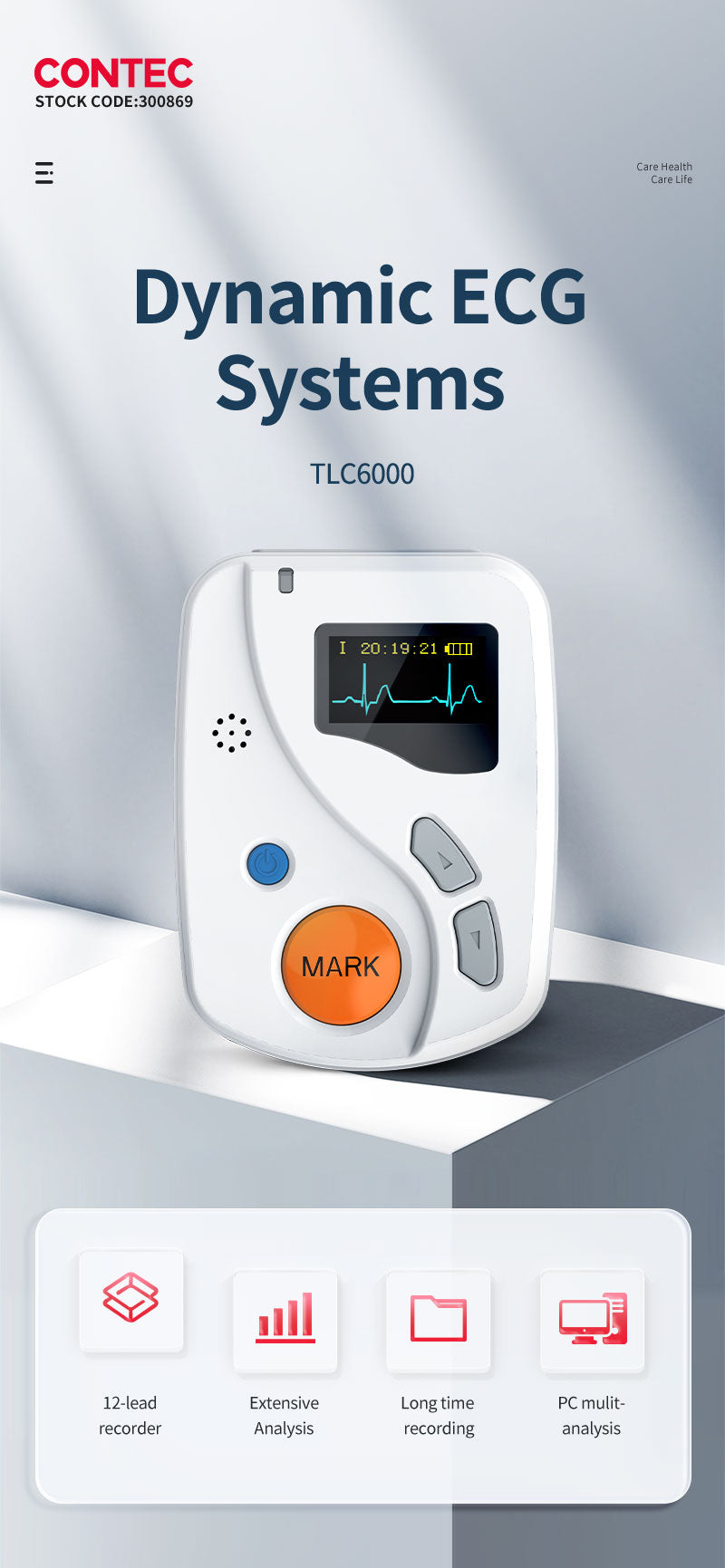 TLC6000 Dynamic 12 Channel 24 hours ECG/EKG Holter Recorder Systems Mo ...